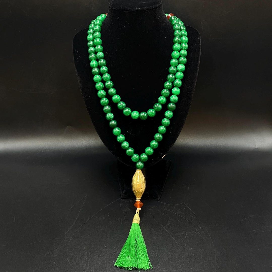 MALA Genuine Old Tibetan Hand Made Mala Om Mala Meditation Green Jade ...