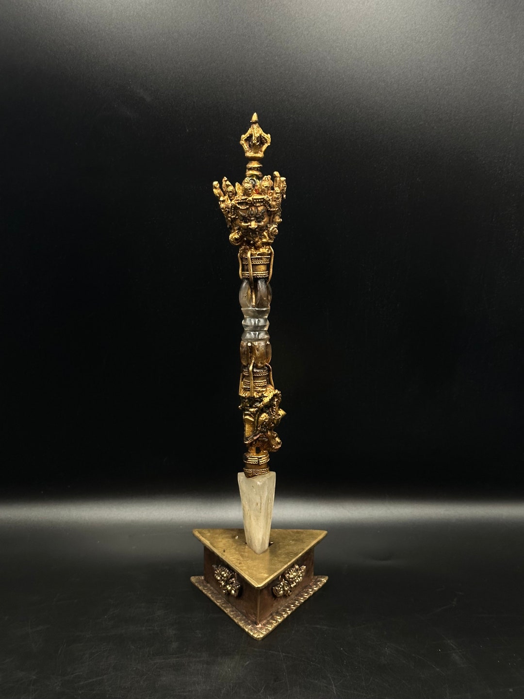 Tibet Crystal Bronze Vajvakilaka, Handcrafted Vajra With Base, Buddhism ...