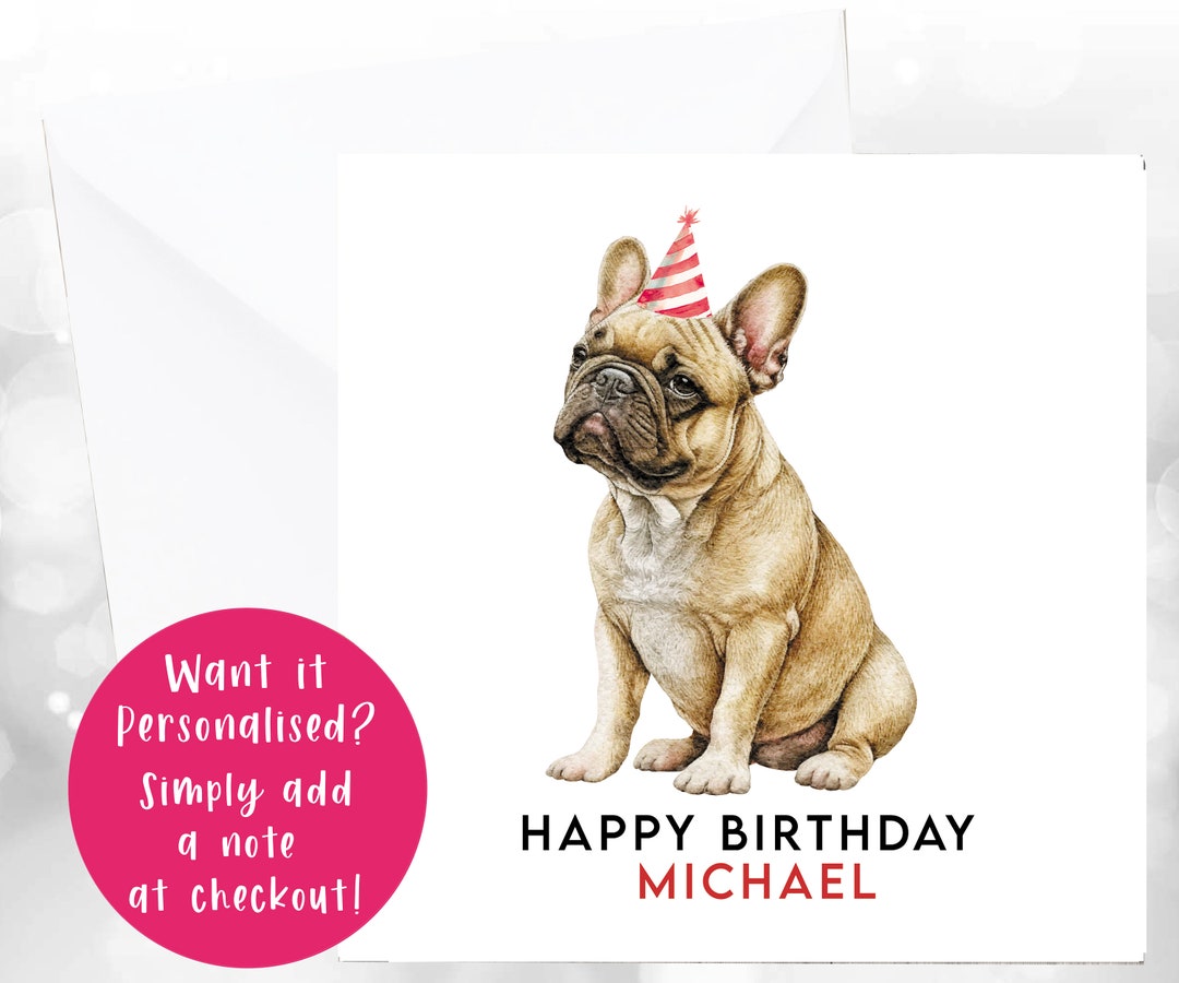 Dog Birthday Card, French Bulldog Card, Card for Her Personalised ...