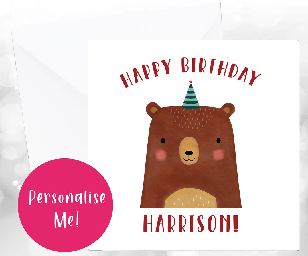 Bear Birthday Card, Birthday Card for Kids, Personalised Birthday Card ...