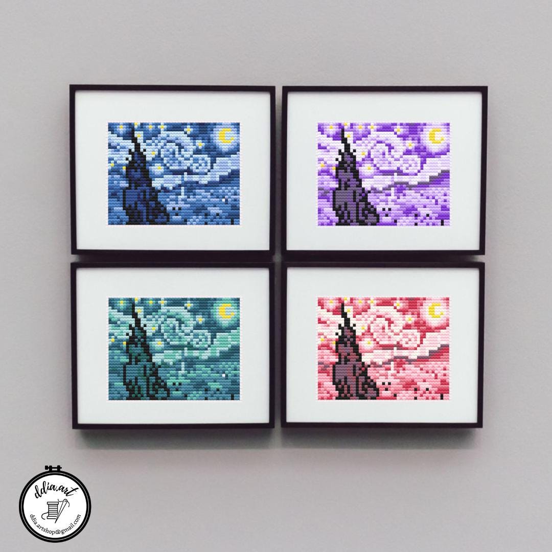 BUNDLE: 4 Mini Starry Night- PDF Cross Stitch Pattern, Impressionist ...