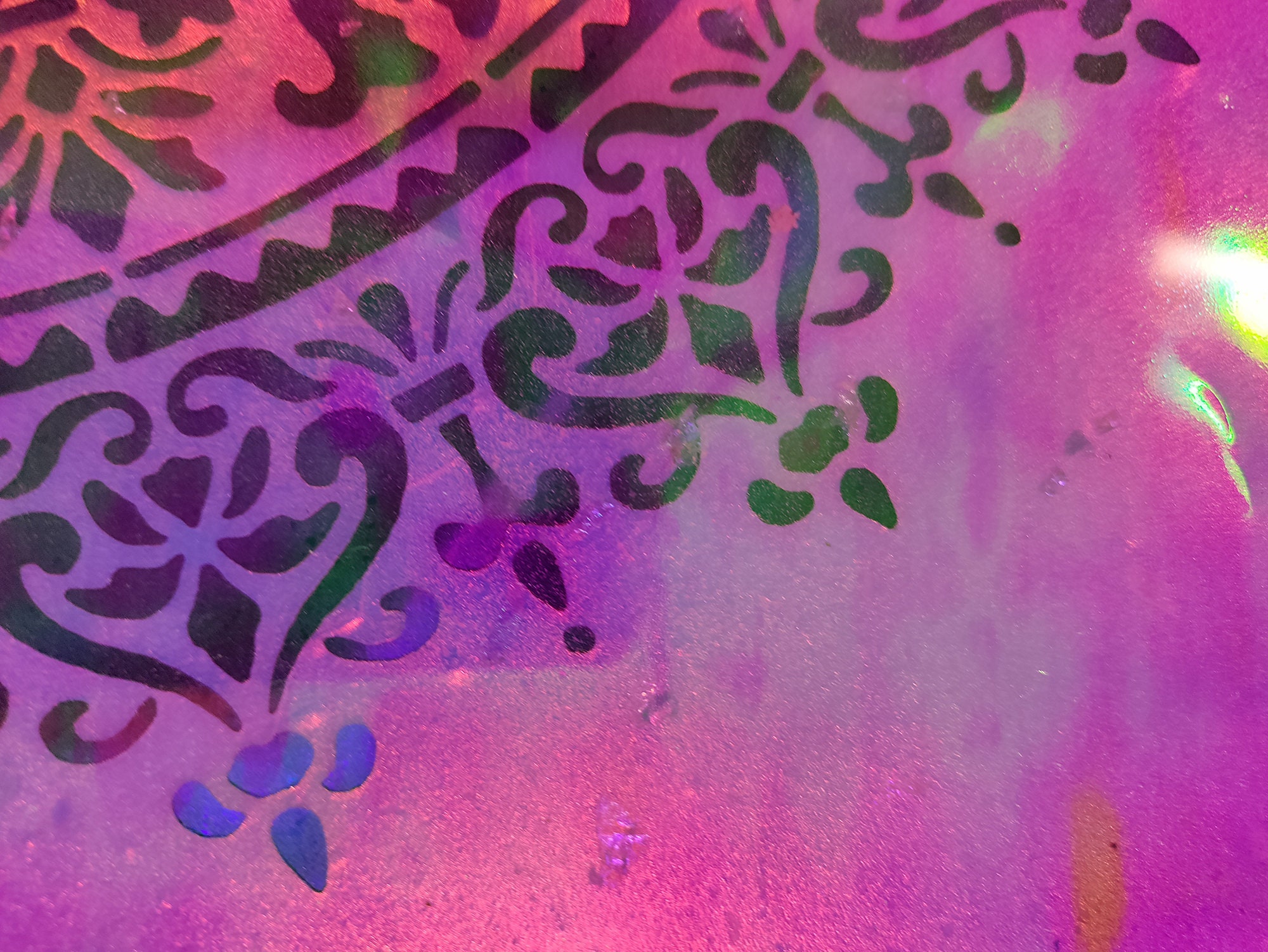 Resin Collage on Wood Purple Holographic Color Shift Background With ...