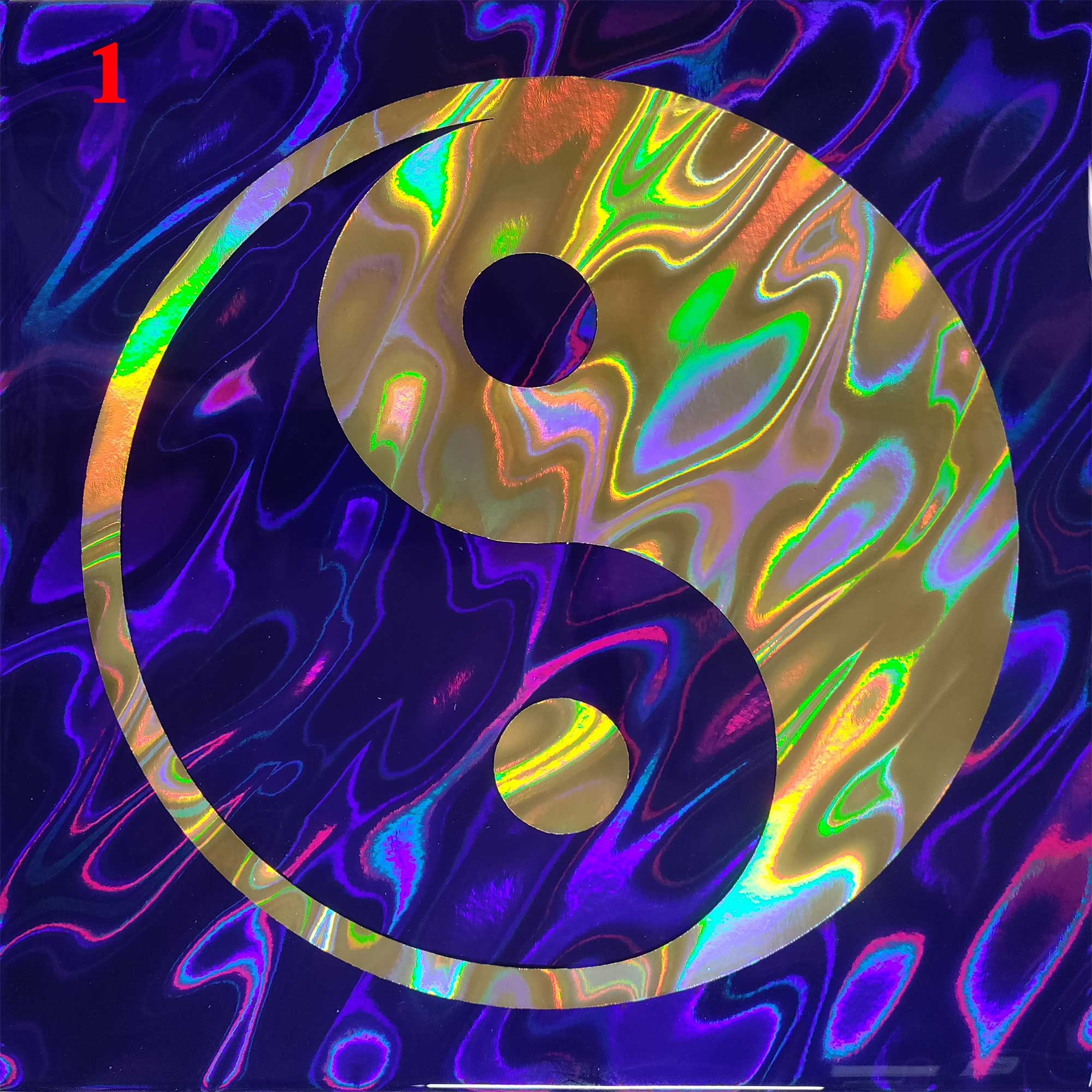 Resin Collage on Wood Panel Holographic Paper Cut Into Yin Yang Symbol ...