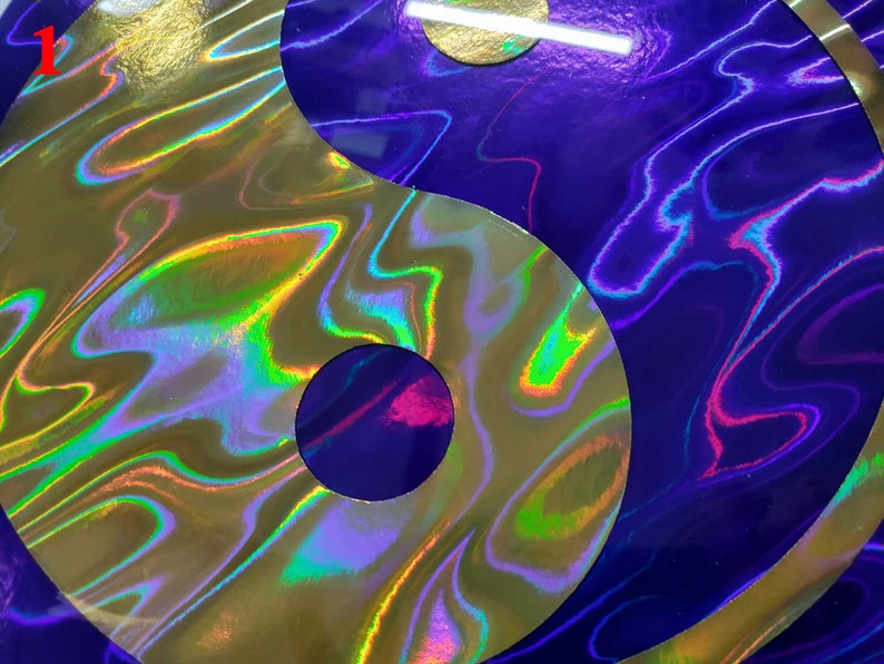 Resin Collage on Wood Panel - Holographic Paper Cut Into Yin Yang ...