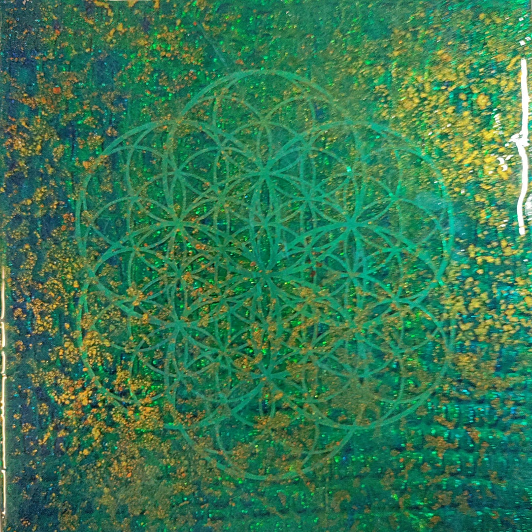 Sacred Geometry Flower of Life. Colorful Distressed Holographic Resin ...