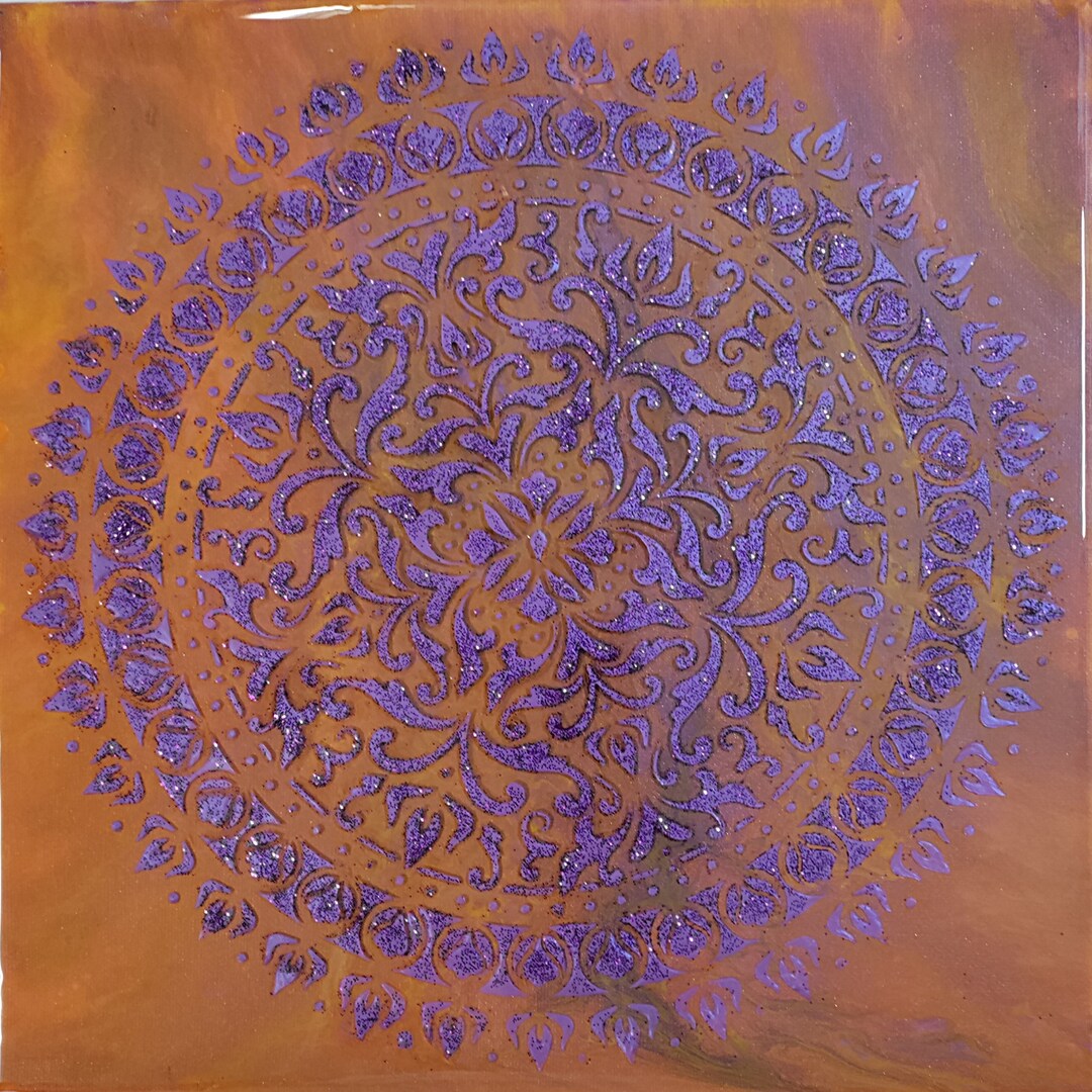 Acrylic Painting of Purple Color Shift Mandala With Glitter on Paint ...