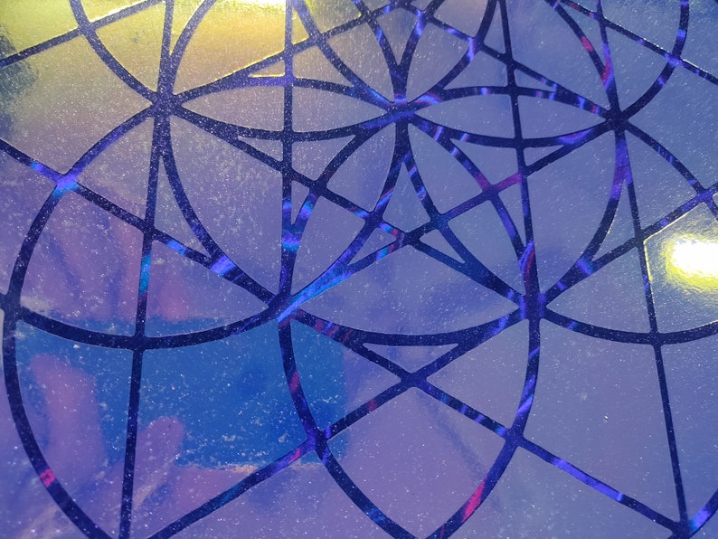 Resin Collage on Wood Panel Purple Holographic Color-shift Seed of Life ...