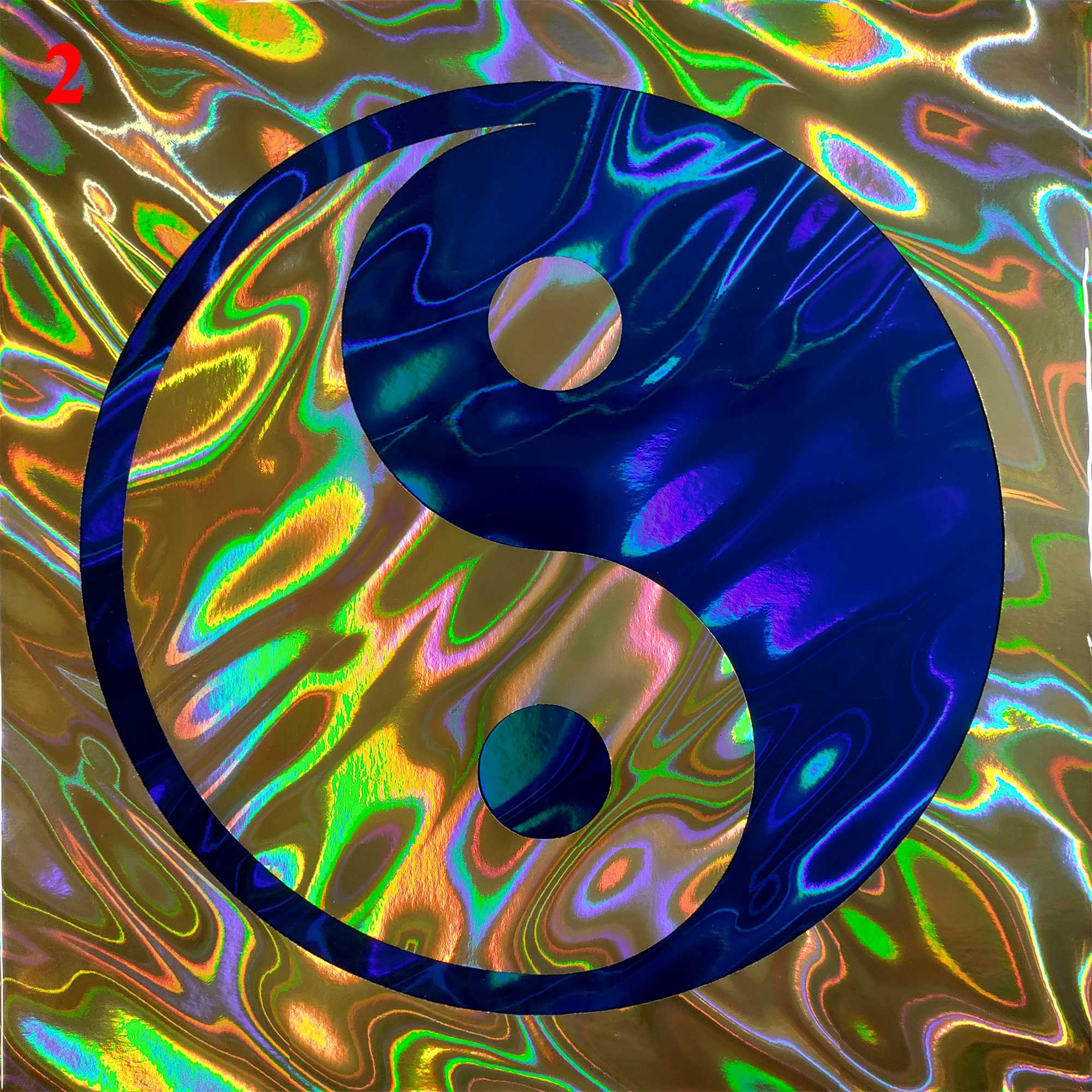 Resin Collage on Wood Panel Holographic Paper Cut Into Yin Yang Symbol ...