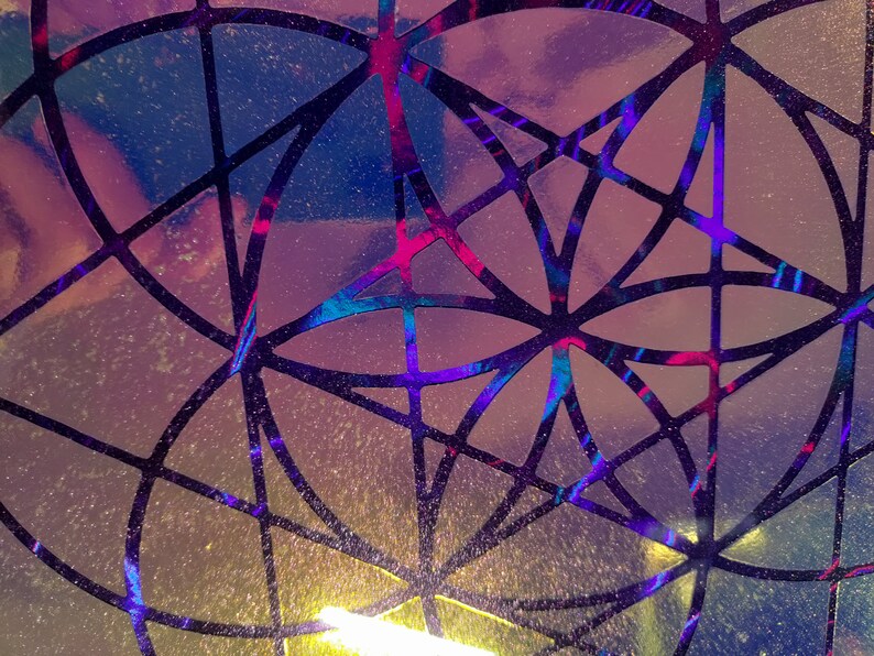 Resin Collage on Wood Panel Purple Holographic Color-shift Seed of Life ...