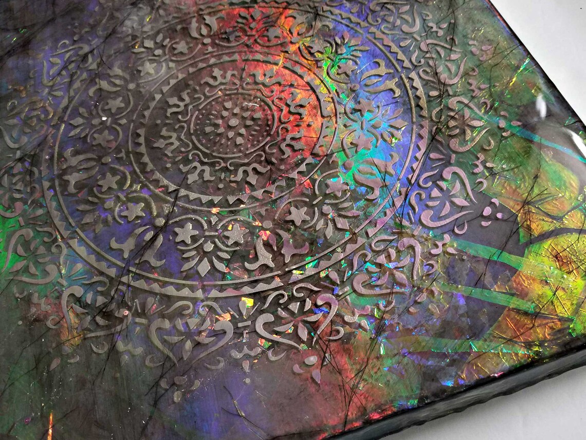 Resin Collage on Wood Mandala Embedded Inside Labradorite - Etsy