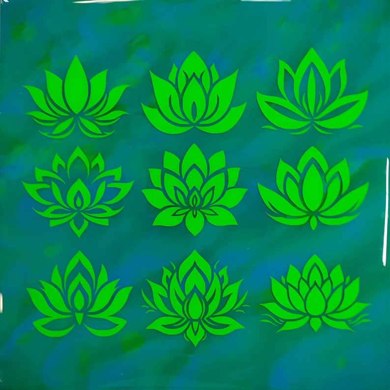 Artwork of 9 Lotus Patterns in Neon Green Vinyl and Neon Blue Green ...