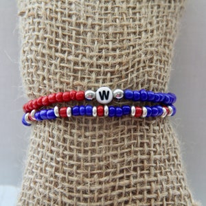 Chicago Cubs Bracelet, Chicago Beaded Bracelet, Cubs Elastic Beaded ...