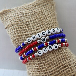 Chicago Cubs Bracelet, Chicago Beaded Bracelet, Cubs Elastic Beaded ...