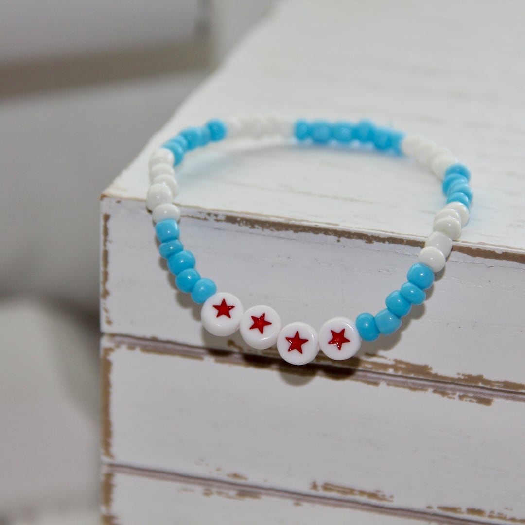 Chicago Flag Beaded Bracelet, 312 Area Code, City Jewelry - Etsy