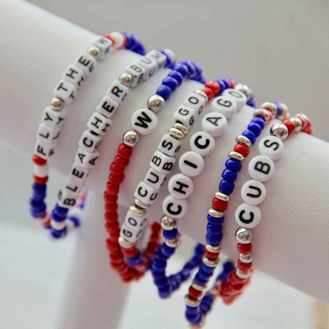 Chicago Cubs Bracelet, Chicago Beaded Bracelet, Cubs Elastic Beaded ...