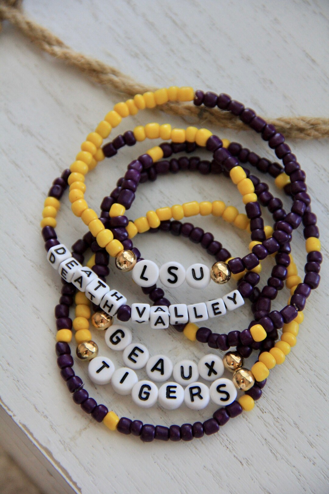 LSU Beaded Bracelets, College Game Day Accessories, SEC Jewelry ...