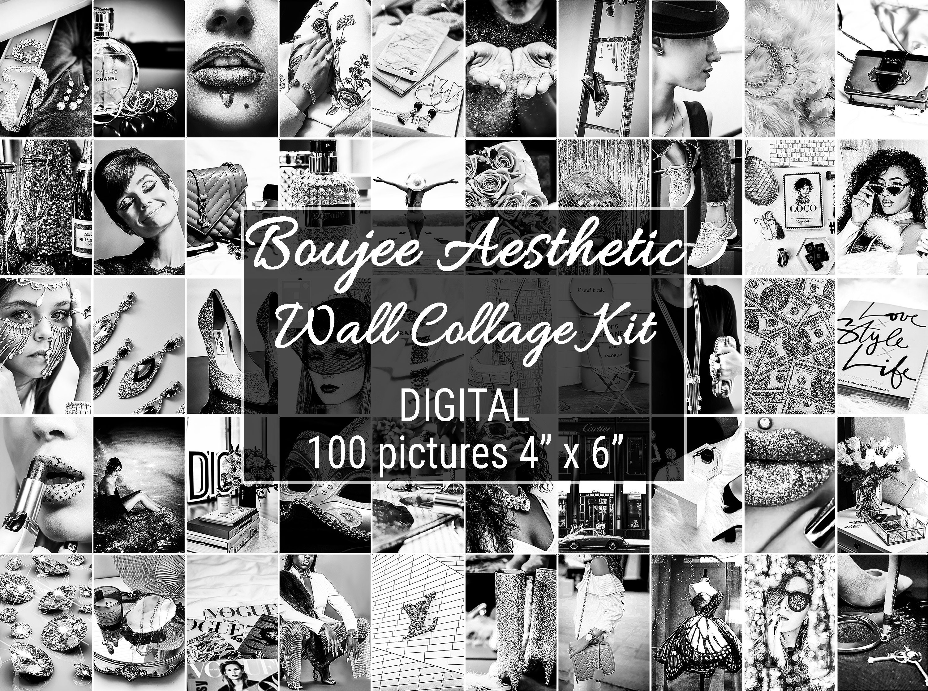 Black and white collage kit wall decor DIGITAL prints | Etsy