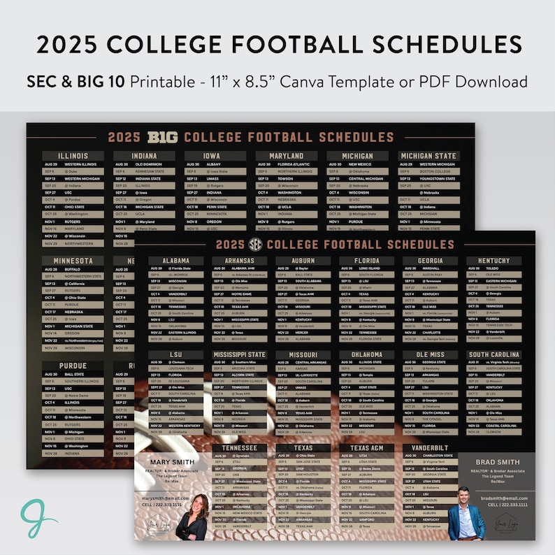 2025 COLLEGE Football Schedule: SEC & Big10, Printable Canva Template ...
