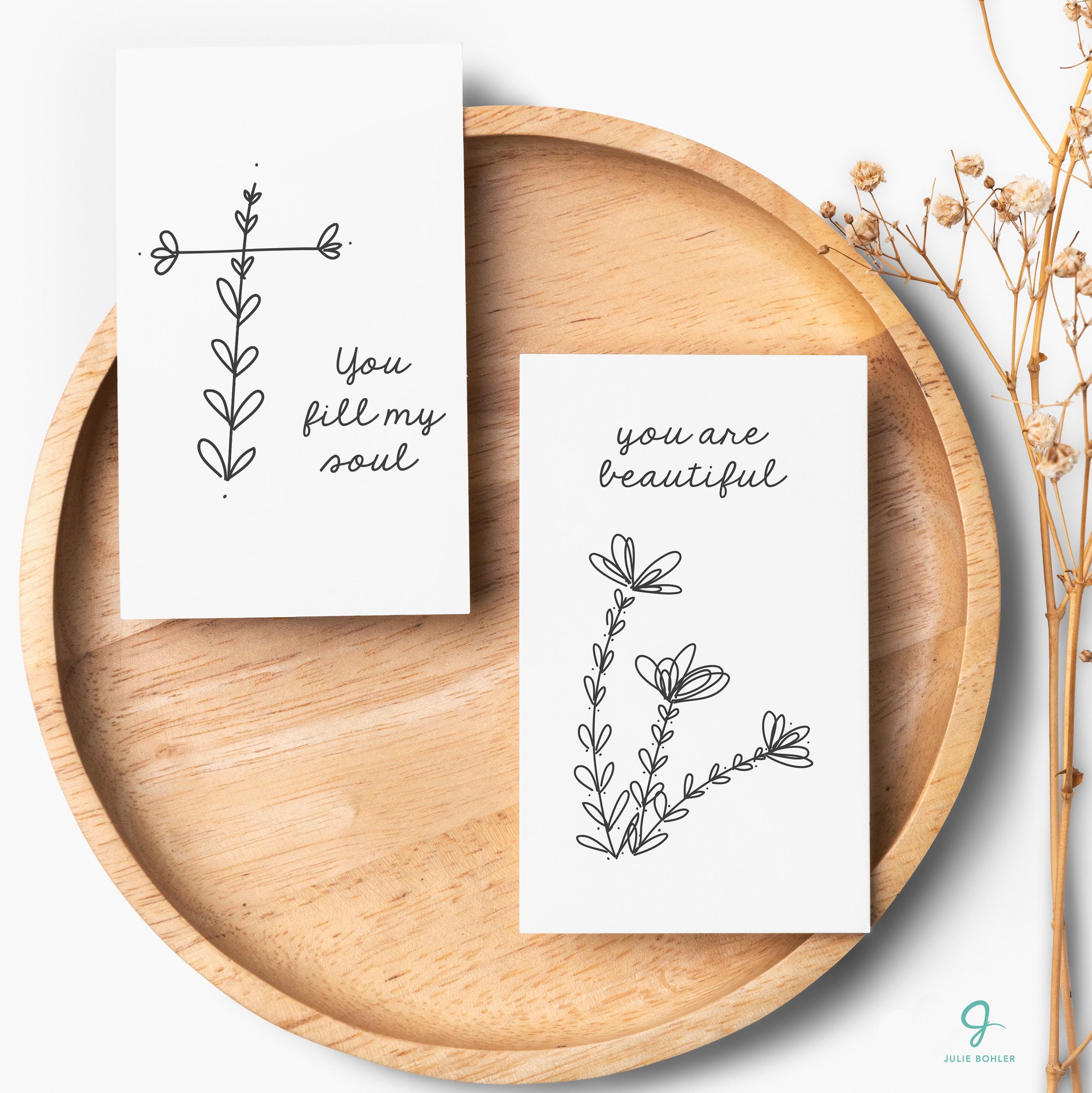 Hand-drawn Christian Note Cards | Botanical Encouragement (PDF) - Etsy