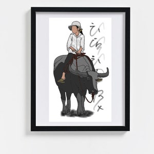 Philippines Girl on a Kalabaw | Water Buffalo | Digital Drawing ...