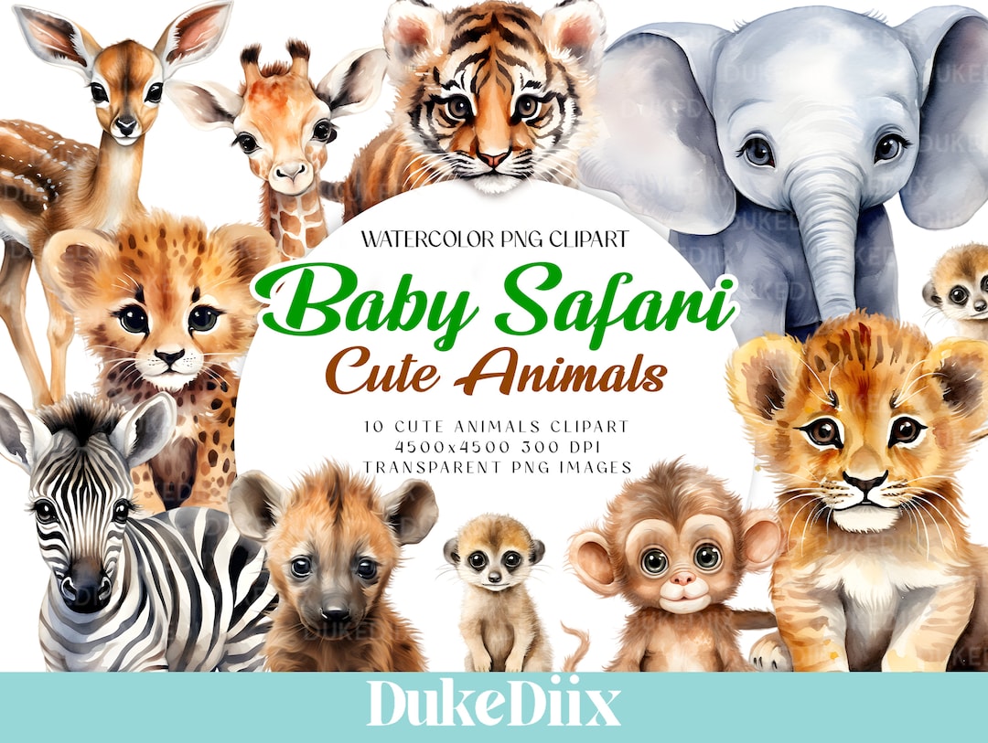 Nursery Baby Safari Animals Clip Art Transparent Background PNG File ...