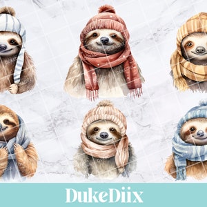 Winter Sloth Clip Art Transparent Background PNG File Digital Download ...