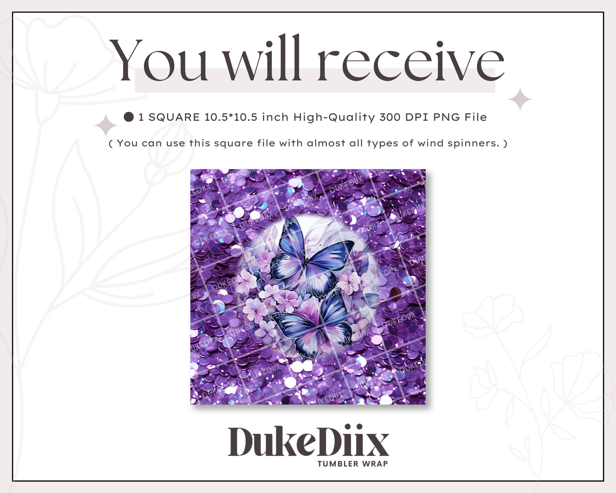 Butterflies Glitter Wind Spinner PNG File Sublimation Design Digital ...