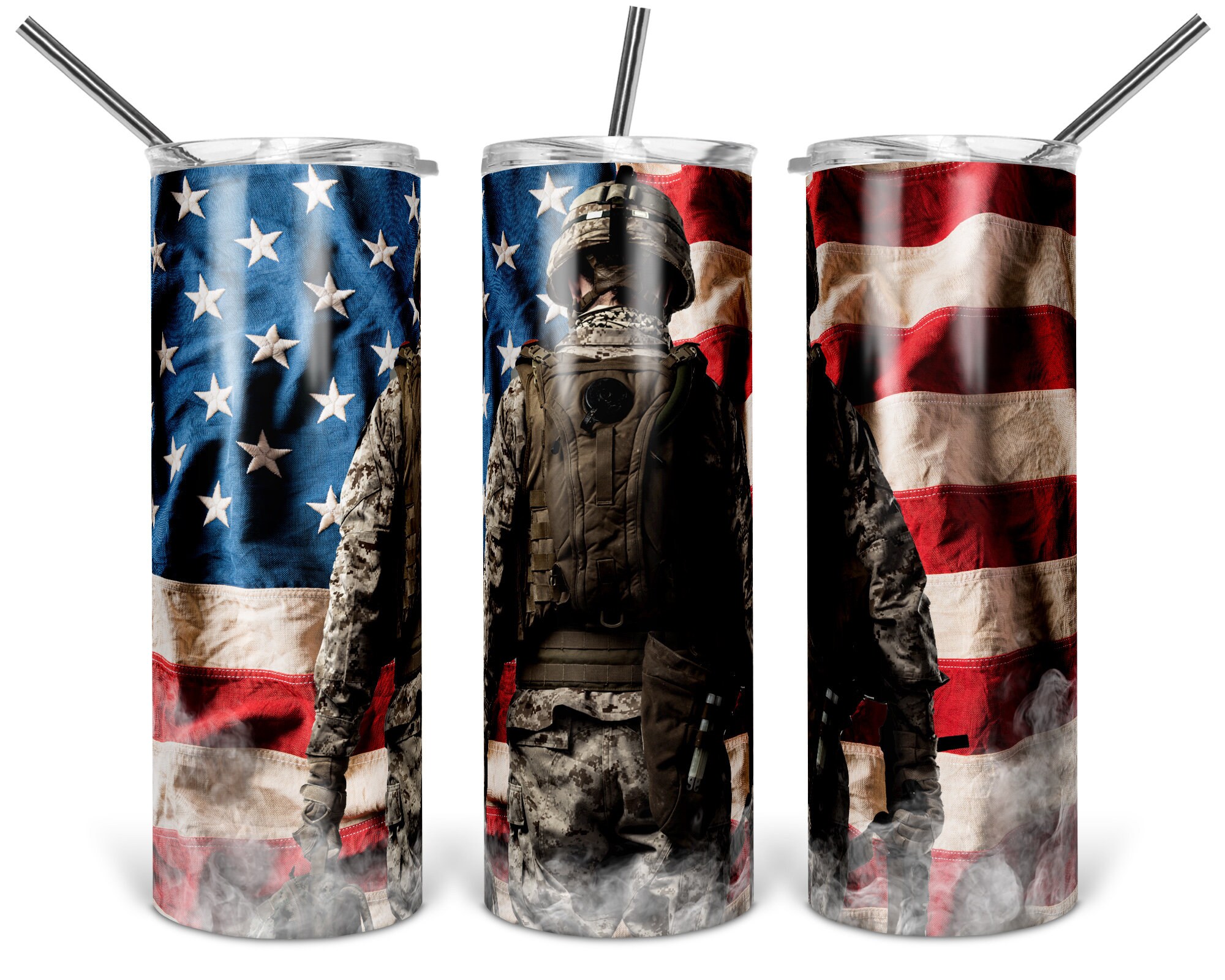 20oz Skinny Tumbler Sublimation Designs Patriotic American Soldier for ...