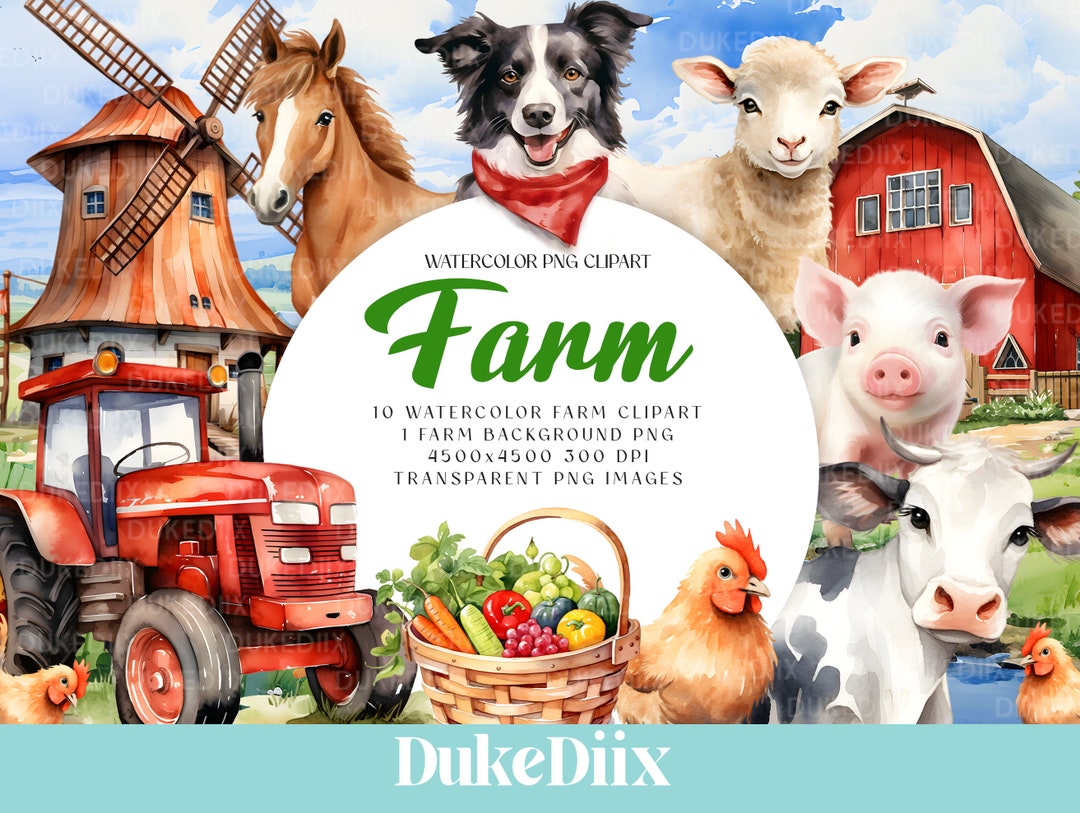 Farm Animals Clip Art Transparent Background PNG File Digital Download ...