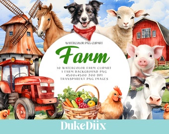 Watercolor Farm in Fall Clipart Farmhouse Country Autumn Clip Art , PNG ...