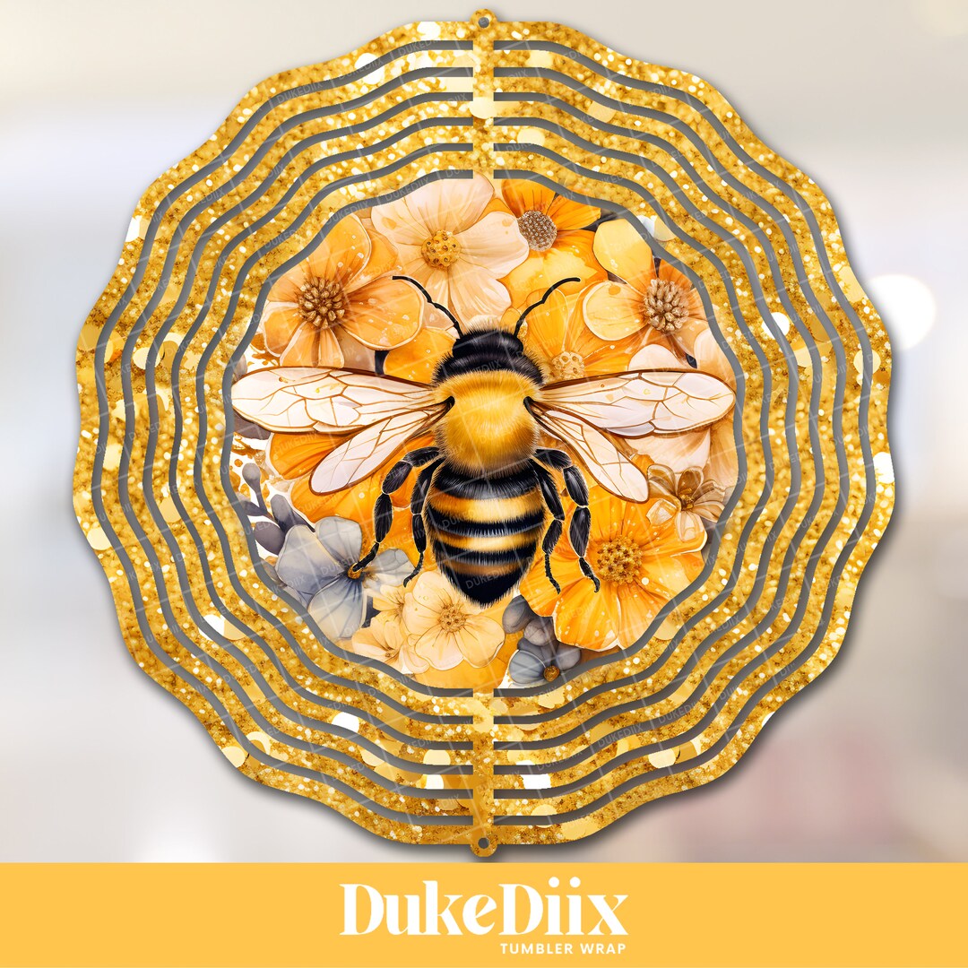Sparkly Bee Floral Glitter Wind Spinner PNG File Sublimation Design ...