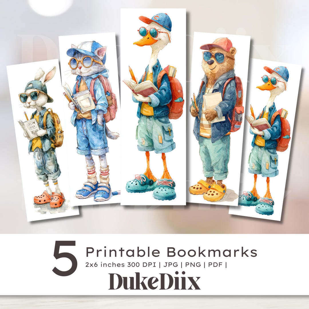 Back to School Animal Bookmark Digital Printable Bookmarks Set for Book ...