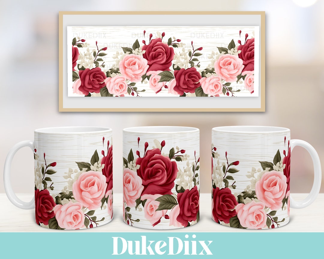 Rose Mug Wrap 11oz Mug Sublimation Designs PNG File Digital Download - Etsy