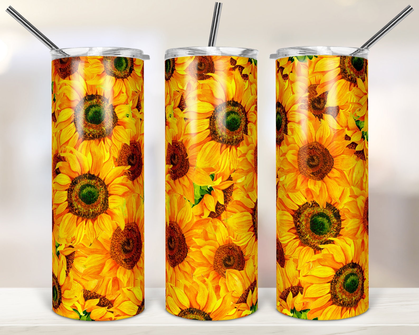 Seamless 20oz Skinny Tumbler Sublimation Designs Sunflower Etsy