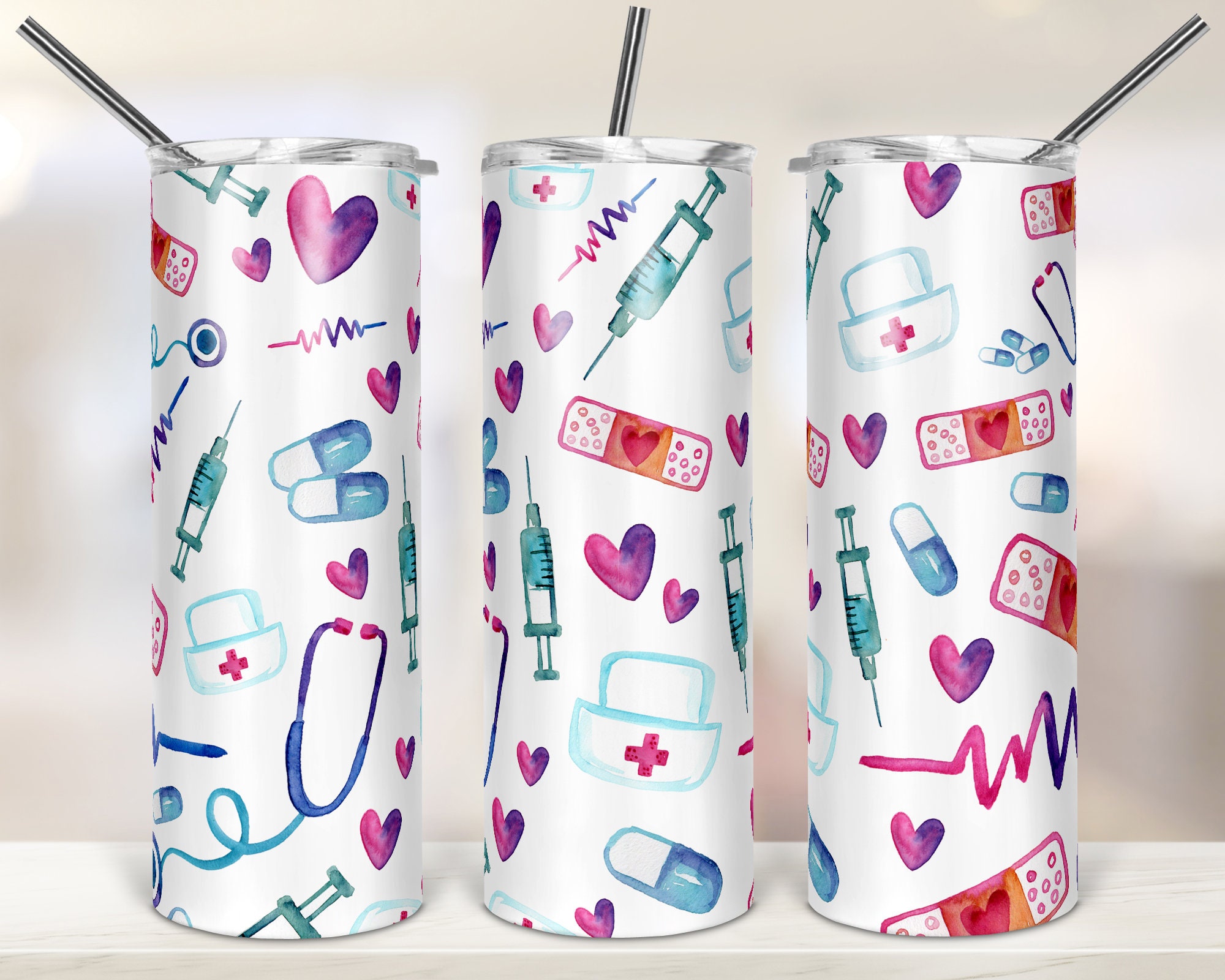 20oz Skinny Tumbler Sublimation Designs Nurse Tumbler For Etsy