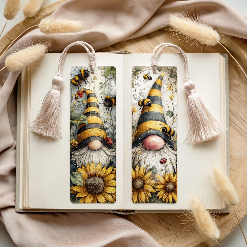 Sunflower Gnome Bookmark Digital Printable Bookmarks Set for Book ...