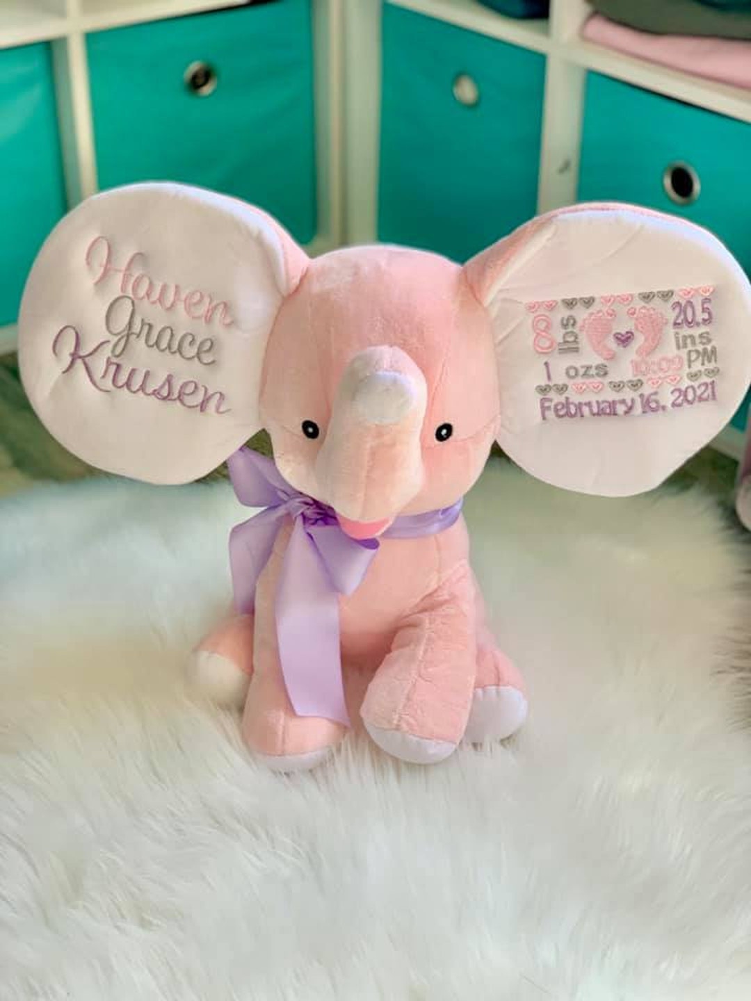 Pink Elephant Birth Stat Stuffy - Etsy