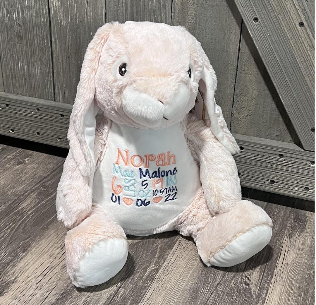 Bunny Embroidered Birth Stat Stuffy, Newborn Baby Gift, 1st Easter ...