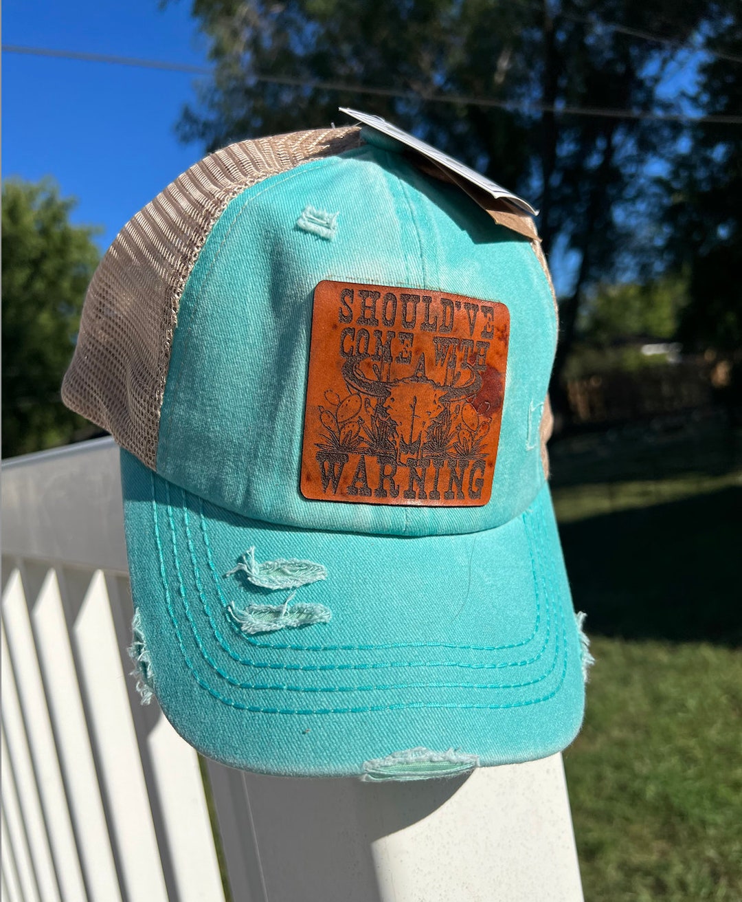 C.C. Criss Cross Ponytail With a Warning, Gift for Her, Custom Leather ...