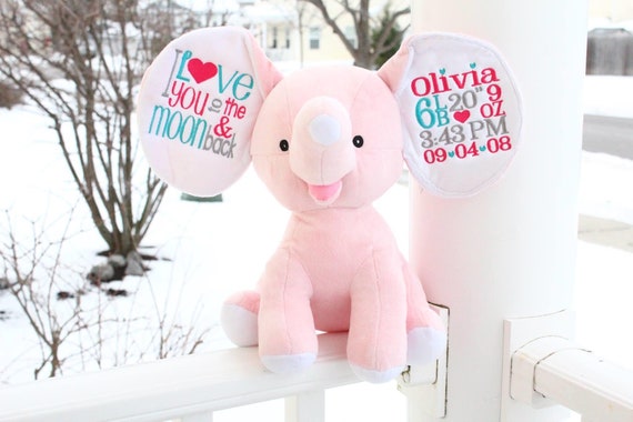 Pink Elephant Birth Stat Stuffy | Etsy