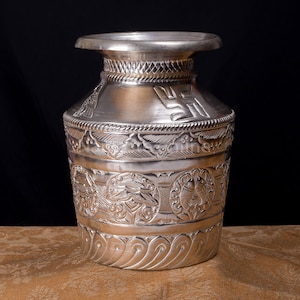 Silver Plated Ashtamangala Pooja Kalash Copper Flowerpot Vase Tama Puja ...