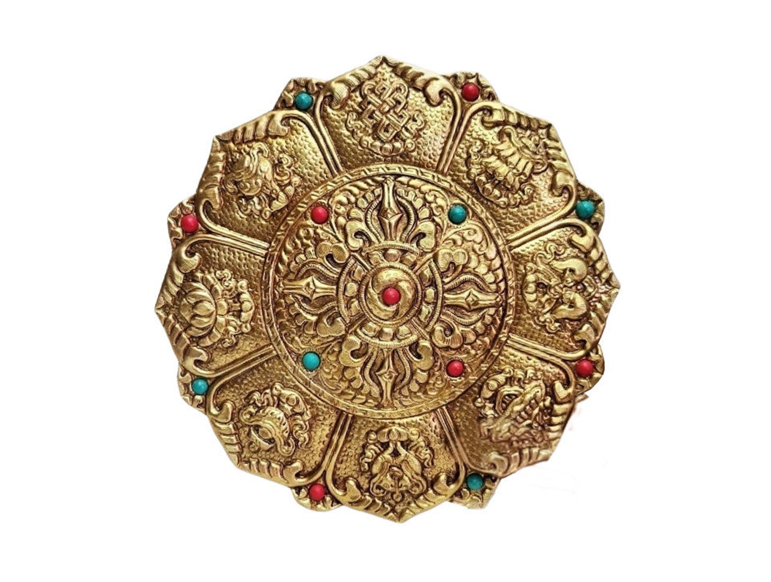 Double Dorje Vajra Asta Mangala Brass Wall Hanging – Tibetan Buddhist ...