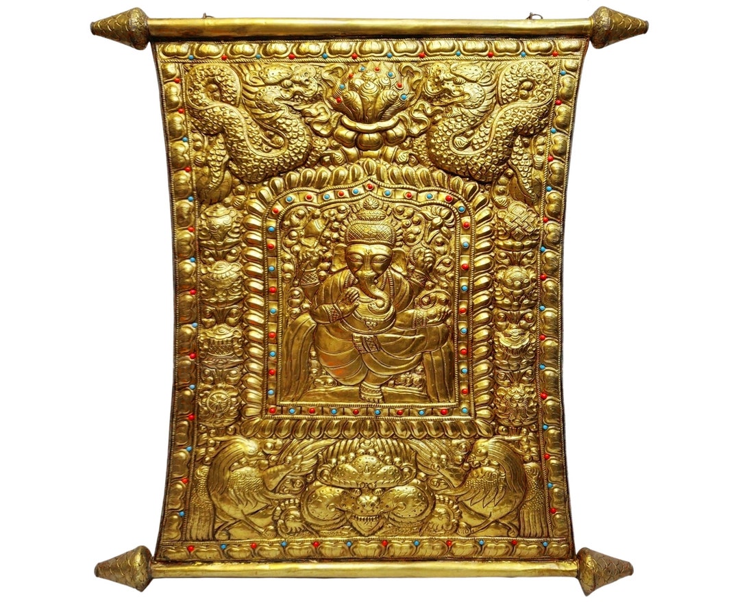 Brass Ganesh Metal Thangka Art Wall Hangings Home Decor Handmade ...