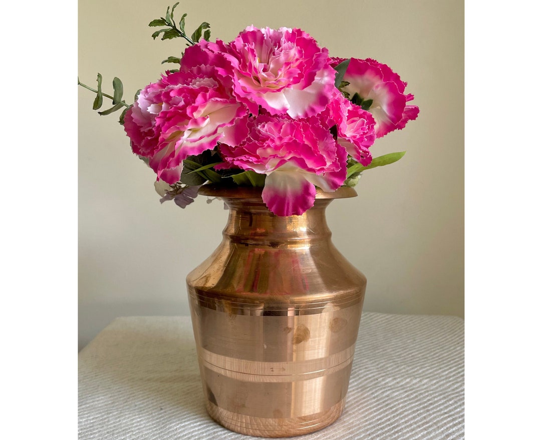 Copper Flowerpot Vase Pooja Kalash Water Storage Pot Vessel Home Decor ...