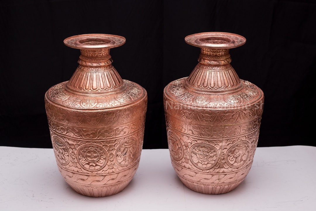 Copper Astamangal Puja Kalash | Water Storage Pot for Pooja & Rituals ...