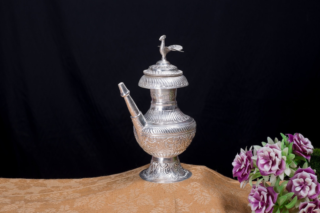 Silver Plated Karuwa Copper Water Storage & Serving Pot Vessel Tama ...