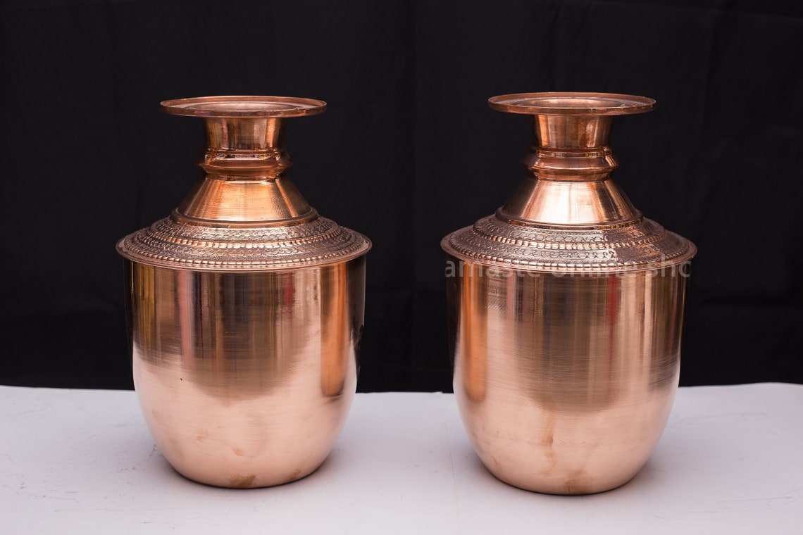 Copper Astamangal Puja Kalash | Water Storage Pot for Pooja & Rituals ...