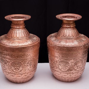 Handmade Copper Kalash Flowerpot Vase | Water Storage Pot for Pooja and ...