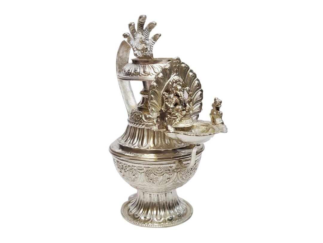 Silver Plated Ganesh Sukunda Diya Lamp for Puja Arati | Handmade Copper ...