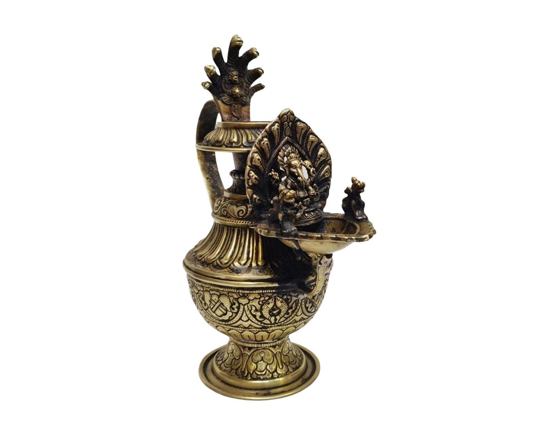 Brass Ganesh Diya Lamp Sukunda for Puja Arati | Handmade Sheesh Naag ...